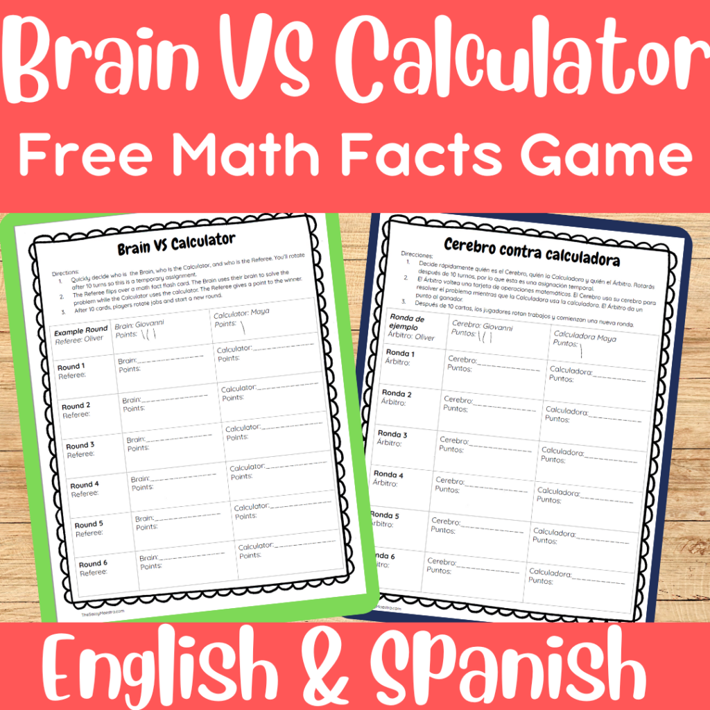 FREE Math Facts Game Brain vs Calculator English & Spanish | Made By ...