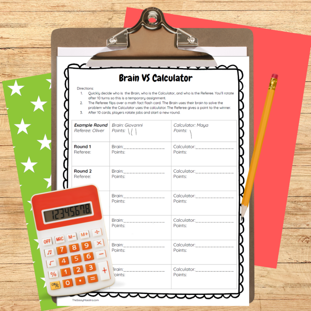 FREE Math Facts Game Brain vs Calculator English & Spanish | Made By ...