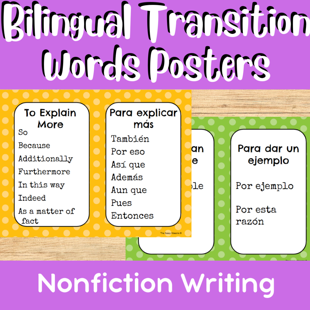 Bilingual Transition Words Posters for Nonfiction Writing Spanish ...