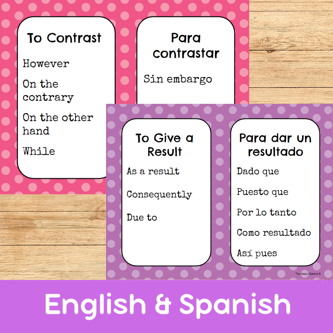 Bilingual Transition Words Posters for Nonfiction Writing Spanish ...