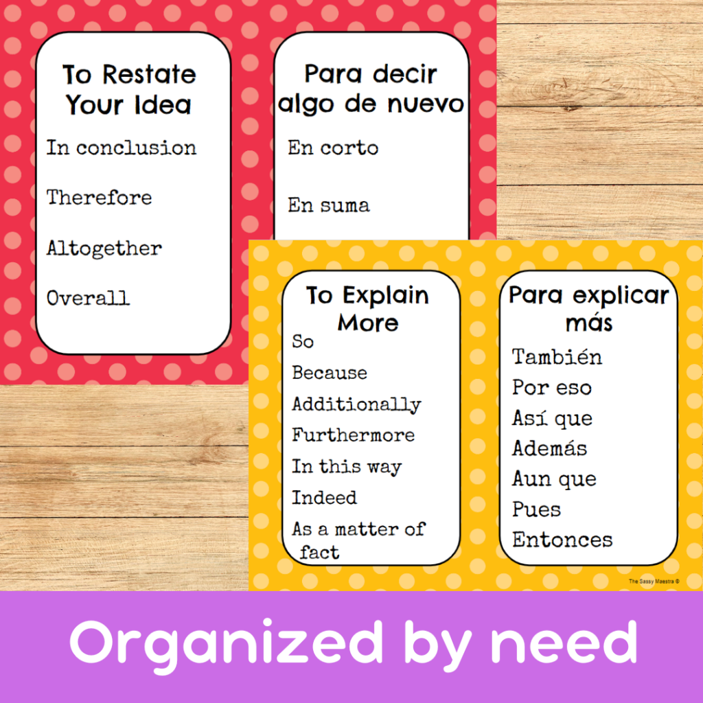 Bilingual Transition Words Posters for Nonfiction Writing Spanish ...