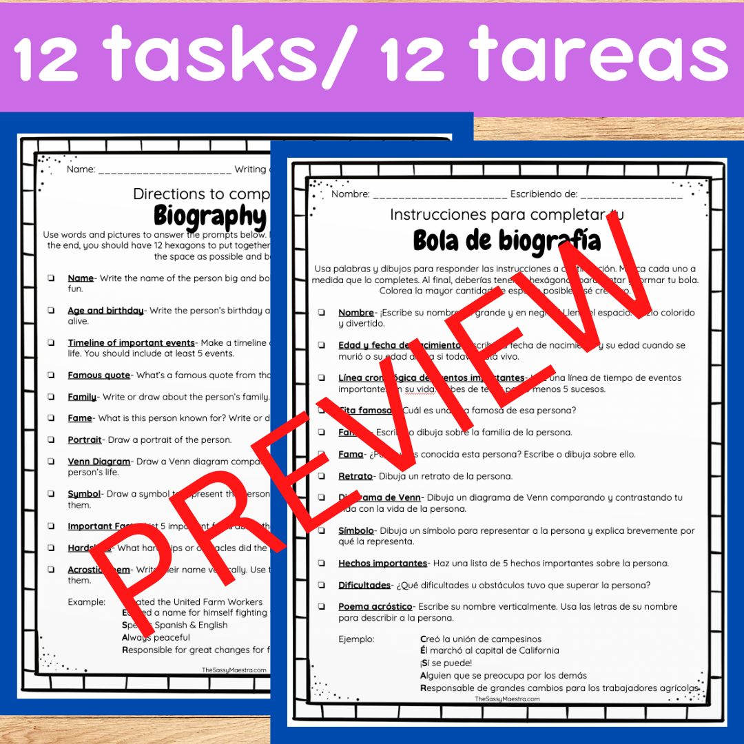 Biography Report / Project 3D Ball Bilingual English & Spanish | Made ...