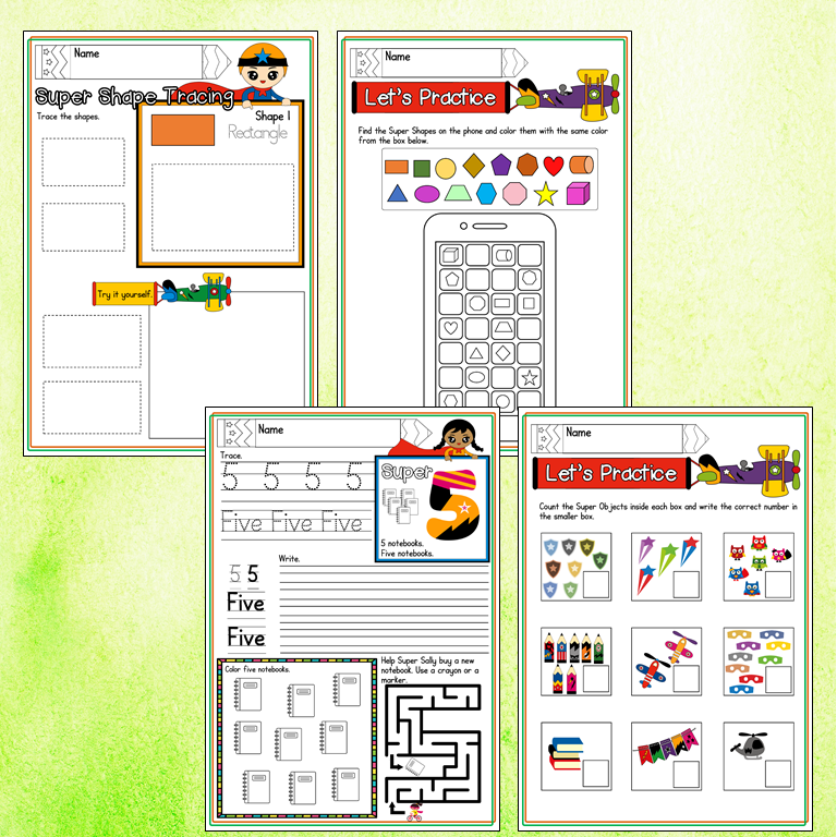 Pre-K Pre-School Superhero Tracing, Writing and Pencil Control Practice ...