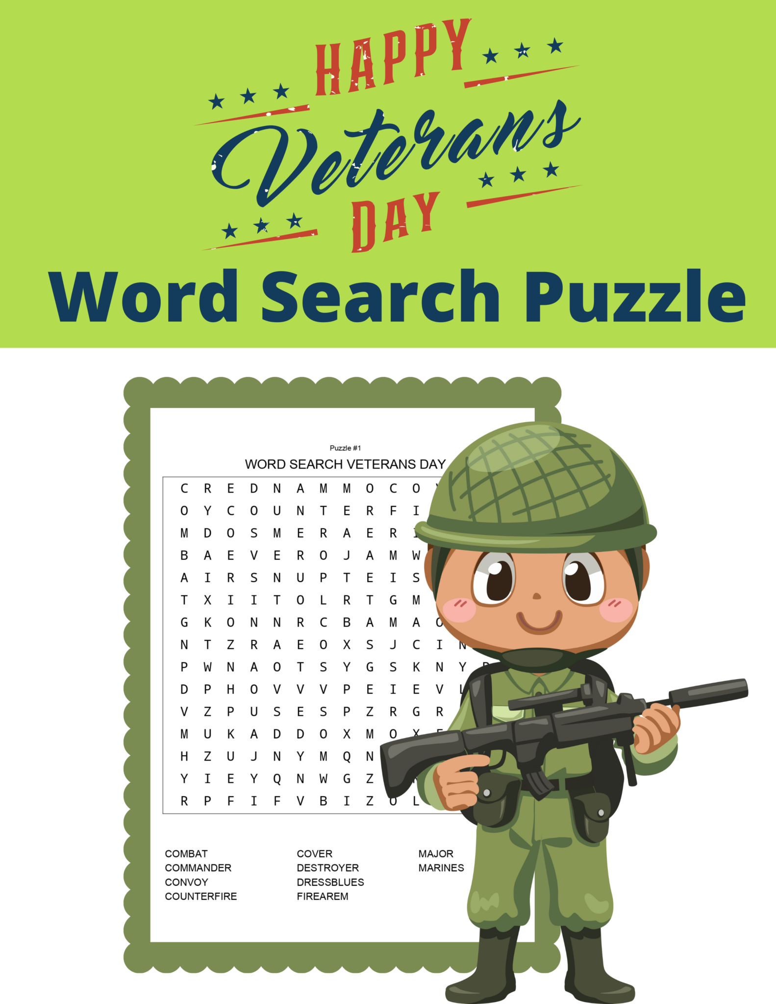Veterans Day Word Search Puzzle Worksheet Activity | Made By Teachers