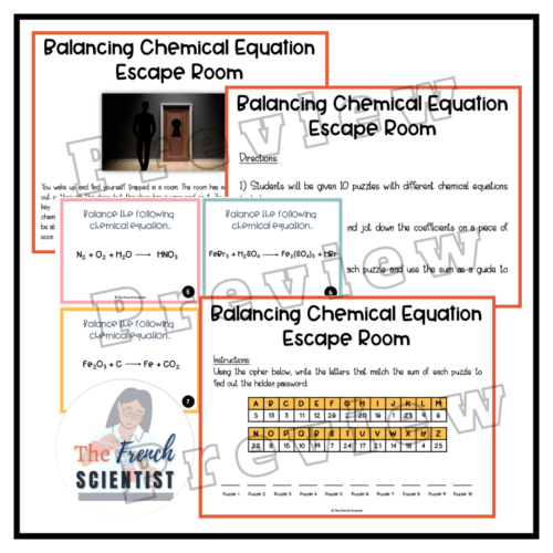 CHEMISTRY Balancing Chemical Equation Escape Room Activity [Printable ...