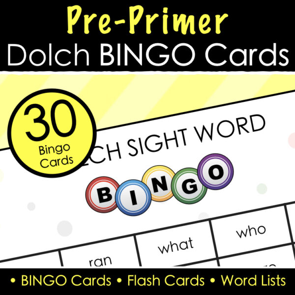 Dolch Pre-Primer Sight Word BINGO - 30+ Bingo Cards, Flashcards + Word ...