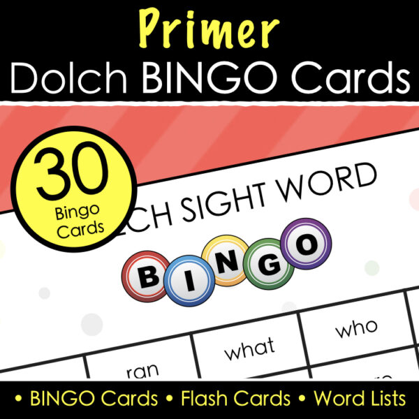 Dolch Primer Sight Word BINGO - 30+ Bingo Cards, Flashcards + Word ...