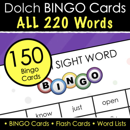 Dolch Sight Word BINGO Bundle - 150+ Bingo Cards, Flashcards + Word ...