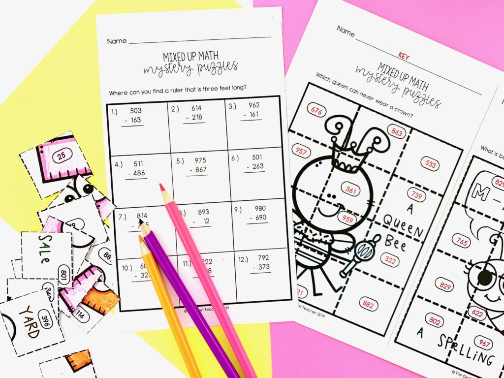 Addition and Subtraction within 1000 with Regrouping Mystery Picture ...