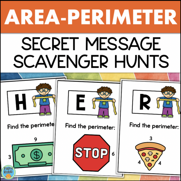 Area and Perimeter Math Scavenger Hunt Secret Message Activity - Made ...