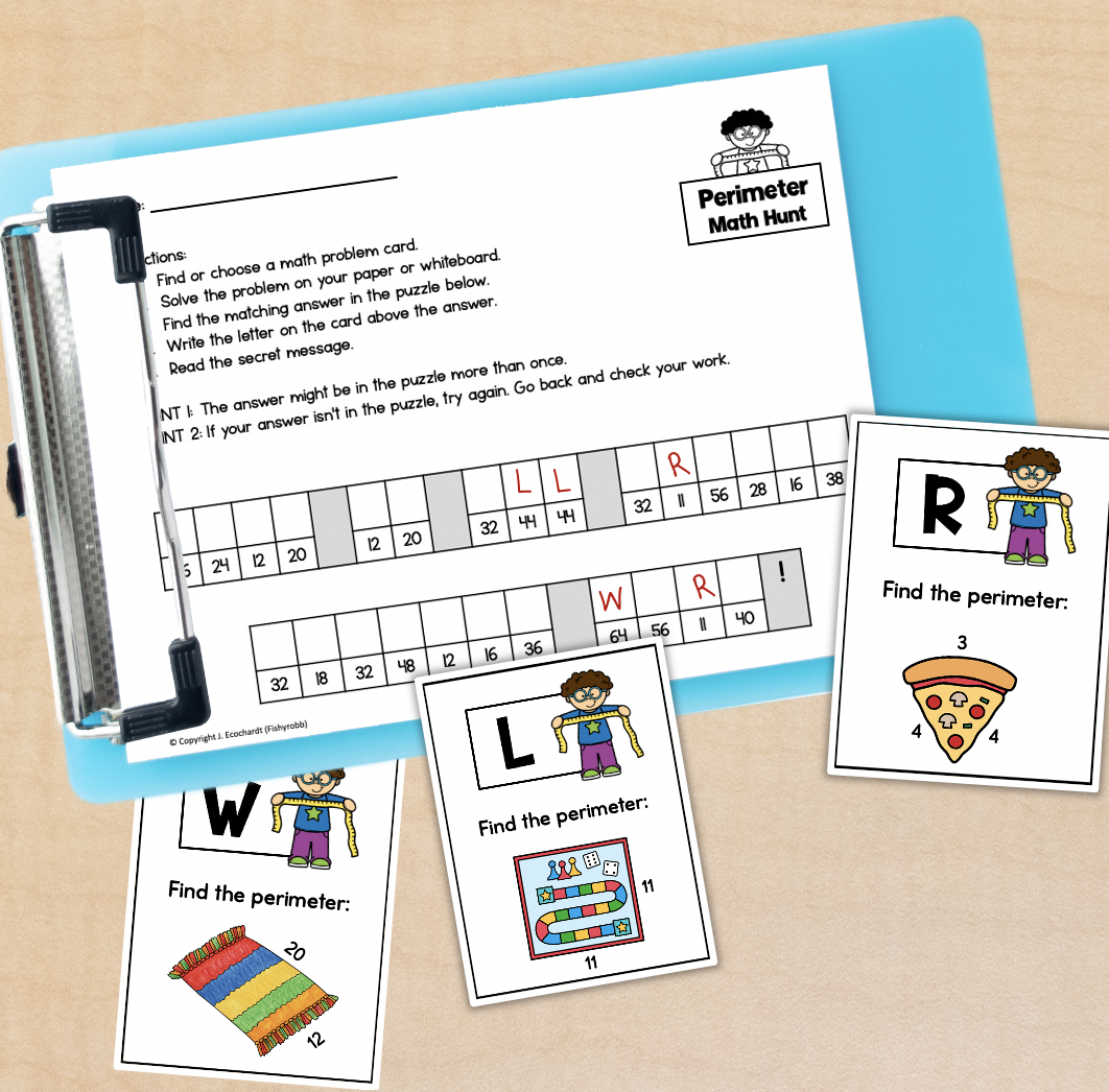 Area and Perimeter Math Scavenger Hunt Secret Message Activity | Made ...