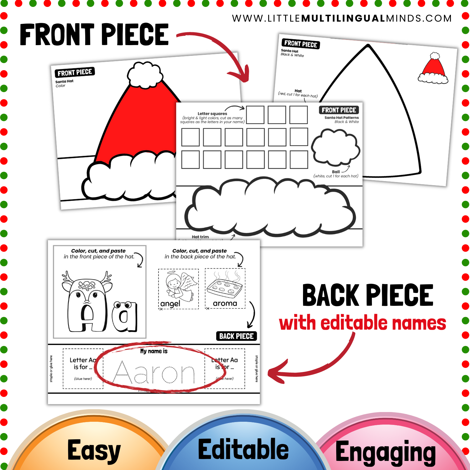 Christmas Name Craft: Name Tracing Editable, Santa Name Hat | Made By ...