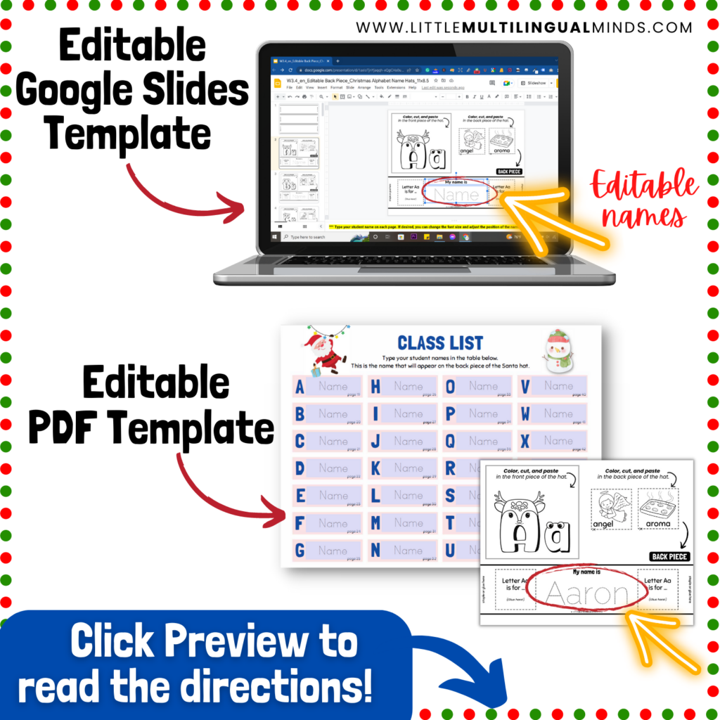 Christmas Name Craft: Name Tracing Editable, Santa Name Hat - Made By ...