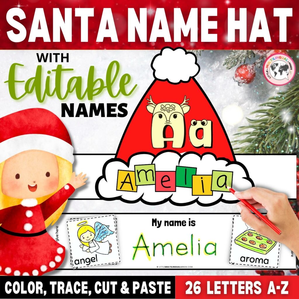 Christmas Name Craft: Name Tracing Editable, Santa Name Hat | Made By ...