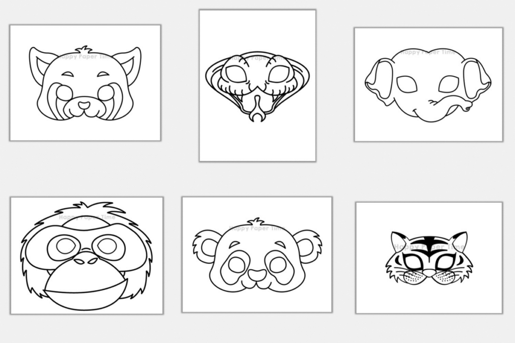 Asian Animal Paper Masks Printable Jungle Coloring Craft Activity ...