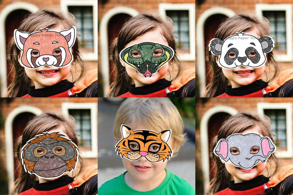 Asian Animal Paper Masks Printable Jungle Coloring Craft Activity ...