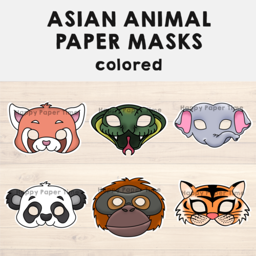 Asian Animal Paper Masks Printable Jungle Craft Activity Costume | Made ...