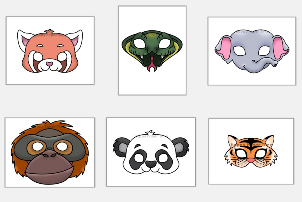 Asian Animal Paper Masks Printable Jungle Craft Activity Costume | Made ...