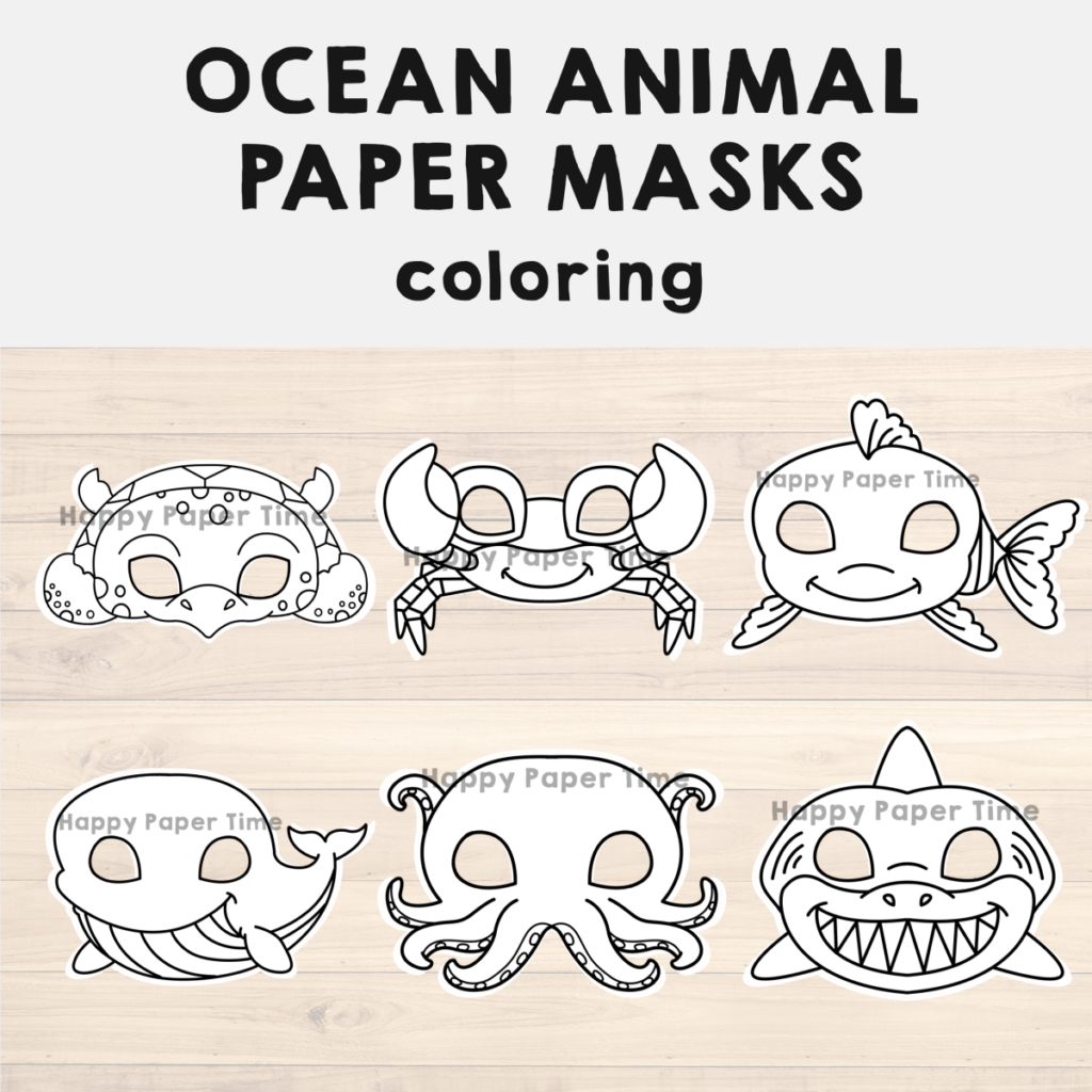 Ocean Animal Paper Masks Printable Sea Coloring Craft Activity Costume ...