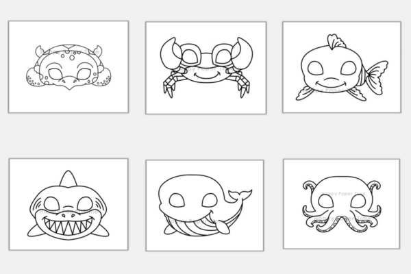 Ocean Animal Paper Masks Printable Sea Coloring Craft Activity Costume ...