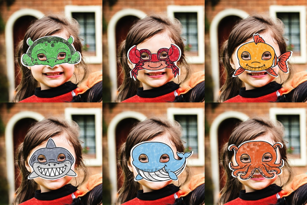 Ocean Animal Paper Masks Printable Sea Coloring Craft Activity Costume ...