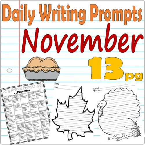 November Daily Journal Writing Prompts 14p Shaped Lined Paper ...