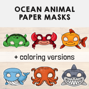 Ocean Animal Paper Masks Printable Sea Coloring Craft Activity Costume ...
