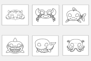 Ocean Animal Paper Masks Printable Sea Coloring Craft Activity Costume ...