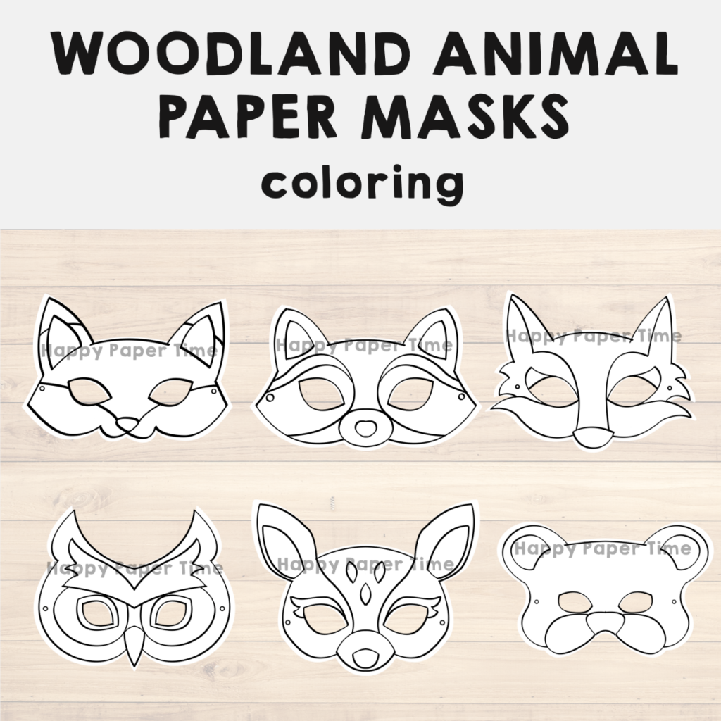Woodland Animal Paper Masks Printable Forest Coloring Craft Activity ...