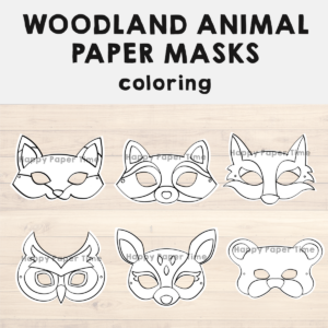 Woodland Animal Paper Masks Printable Forest Coloring Craft Activity ...