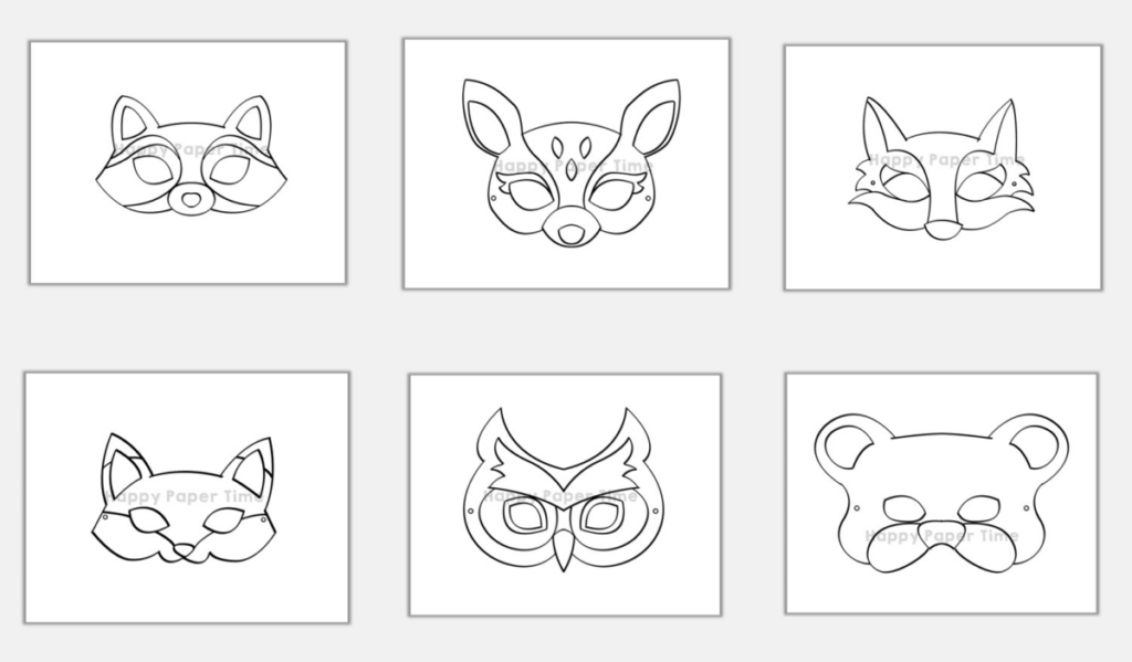 Woodland Animal Paper Masks Printable Forest Coloring Craft Activity ...