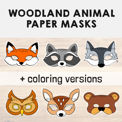 Woodland Animal Paper Masks Printable Forest Coloring Craft Activity ...