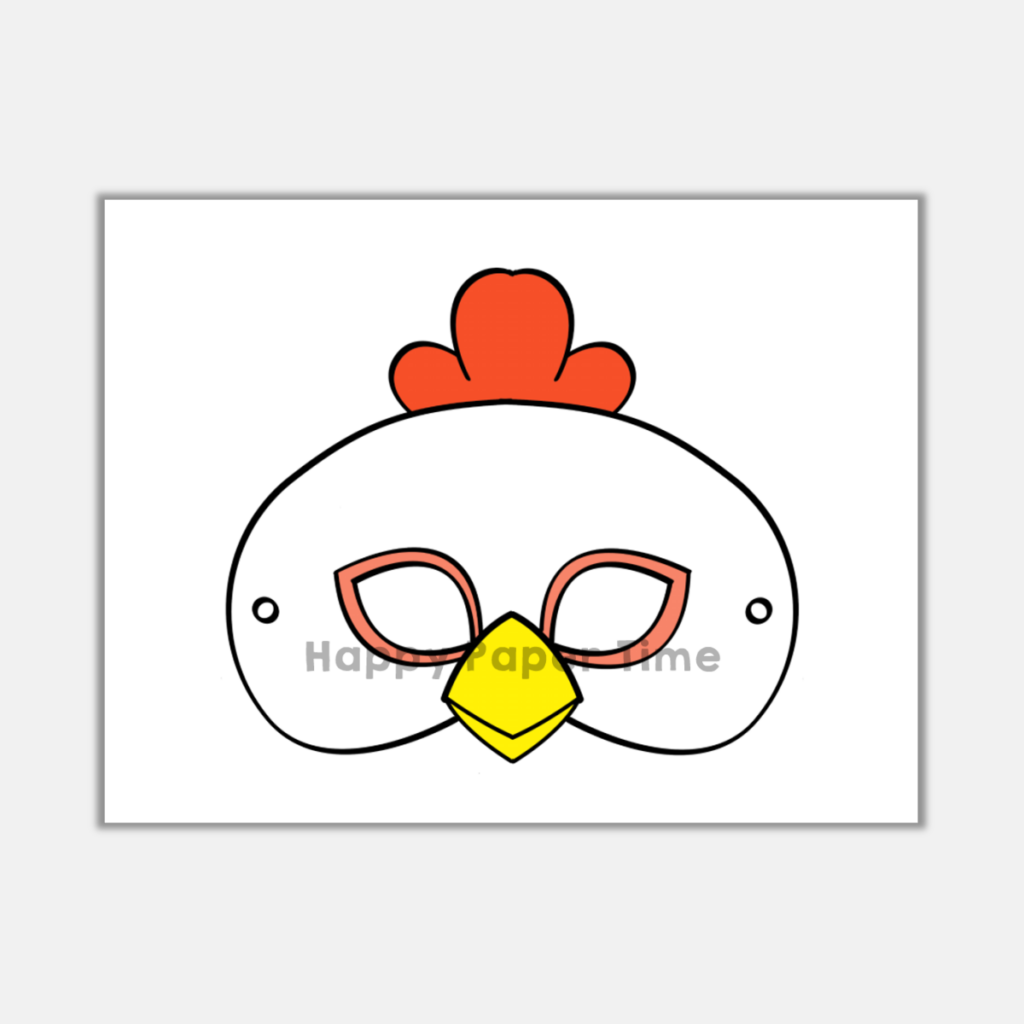 Chicken Paper Mask Printable Farm Animal Coloring Craft Activity ...