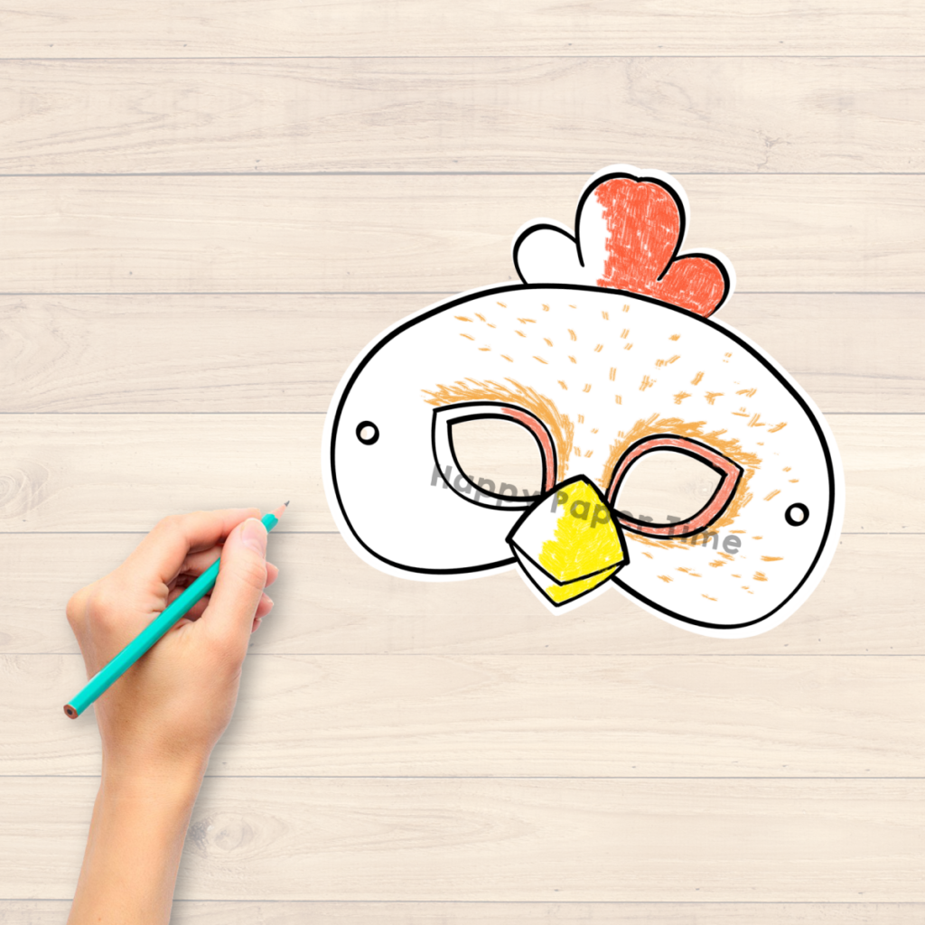 Chicken Paper Mask Printable Farm Animal Coloring Craft Activity ...