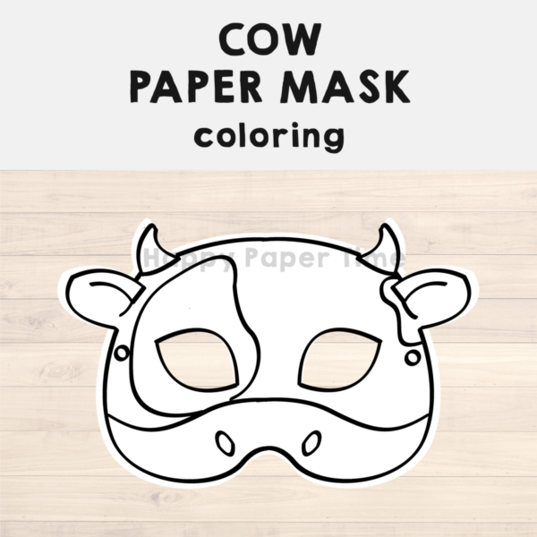 Cow Paper Mask Printable Farm Animal Coloring Craft Activity Costume ...