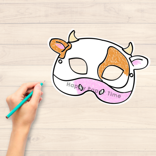 Cow Paper Mask Printable Farm Animal Coloring Craft Activity Costume ...
