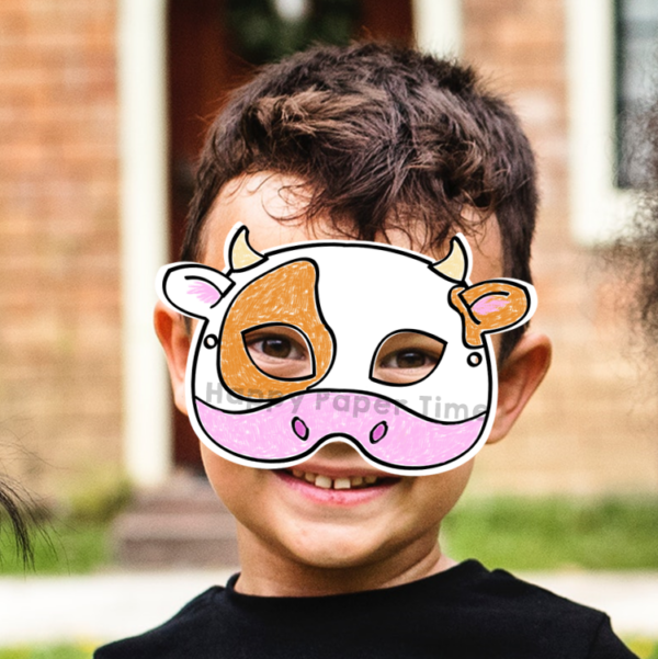Cow Paper Mask Printable Farm Animal Coloring Craft Activity Costume ...