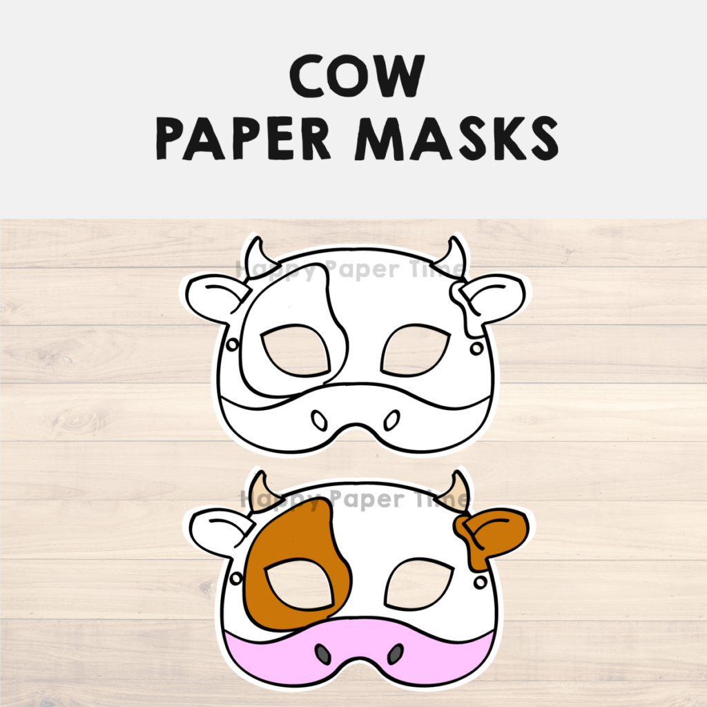 Cow Paper Mask Printable Farm Animal Coloring Craft Activity Costume ...
