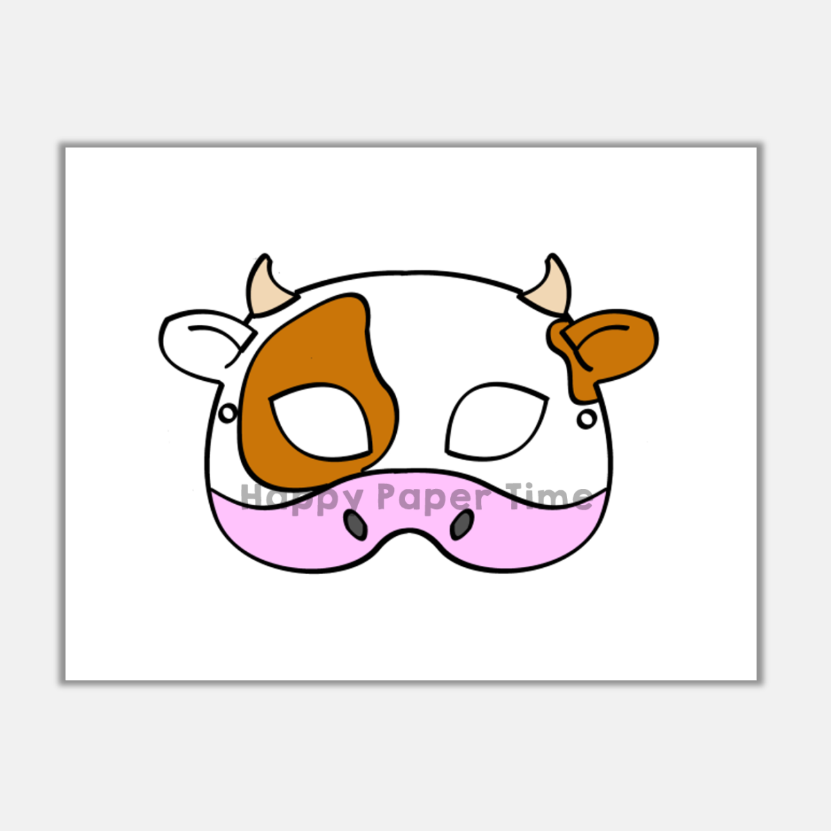 Cow Paper Mask Printable Farm Animal Coloring Craft Activity Costume ...