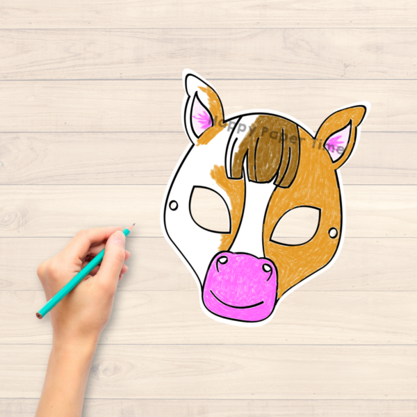 Horse Paper Mask Printable Farm Animal Coloring Craft Activity Pony ...