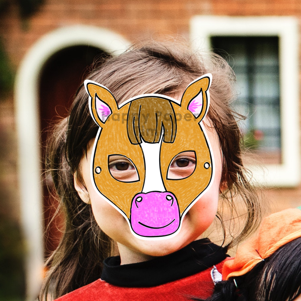 Horse Paper Mask Printable Farm Animal Coloring Craft Activity Pony ...
