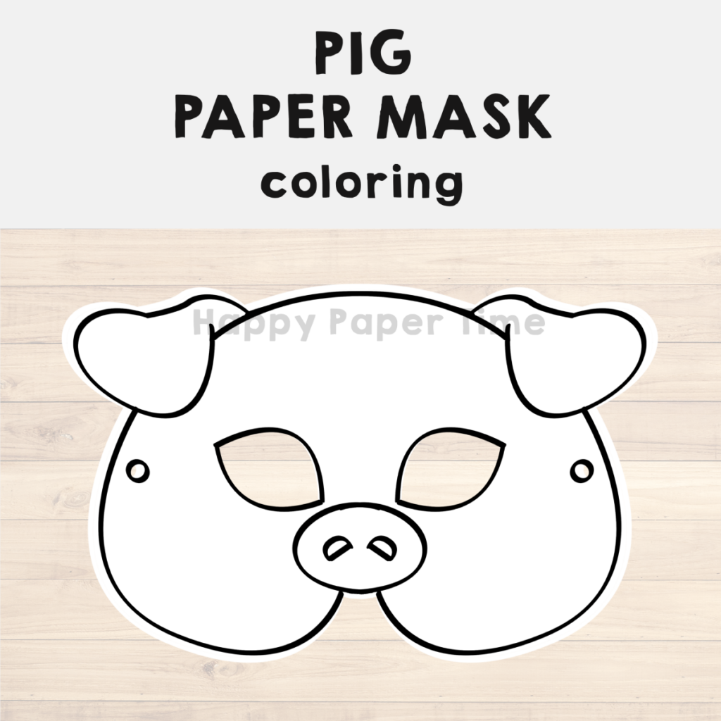 Pig Paper Mask Printable Farm Animal Coloring Craft Activity Costume ...