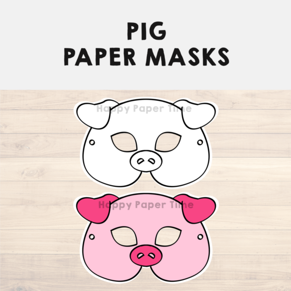 Pig Paper Mask Printable Farm Animal Coloring Craft Activity Costume ...