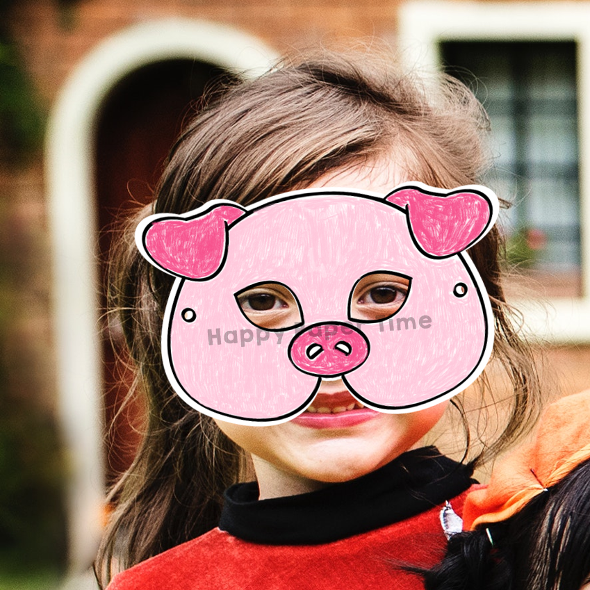 Pig Paper Mask Printable Farm Animal Coloring Craft Activity Costume ...