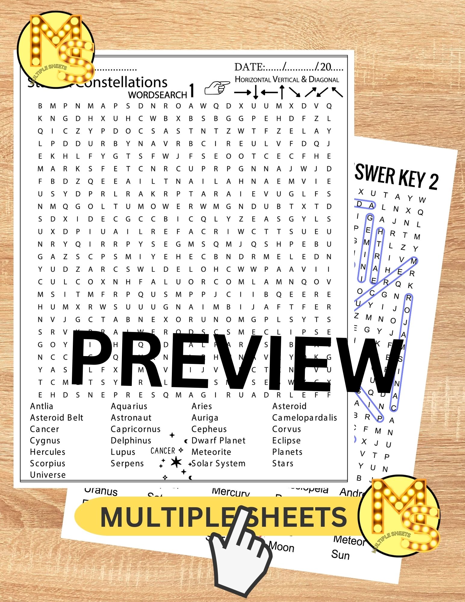 The Stars and Constellations Worksheets Crossword - Word Scramble ...