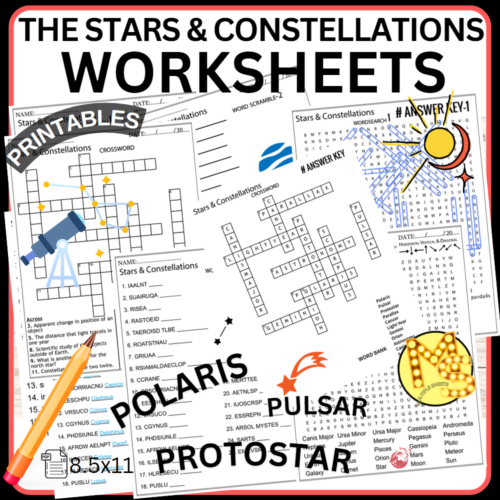 The Stars and Constellations Worksheets Crossword - Word Scramble ...