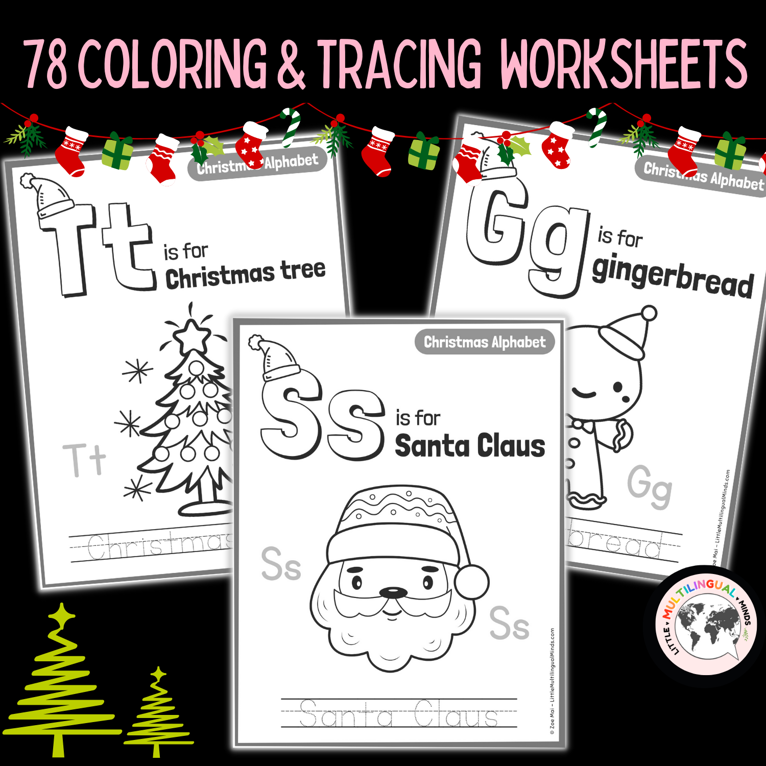 Christmas Alphabet Worksheets - Christmas Coloring & Tracing Practice ...