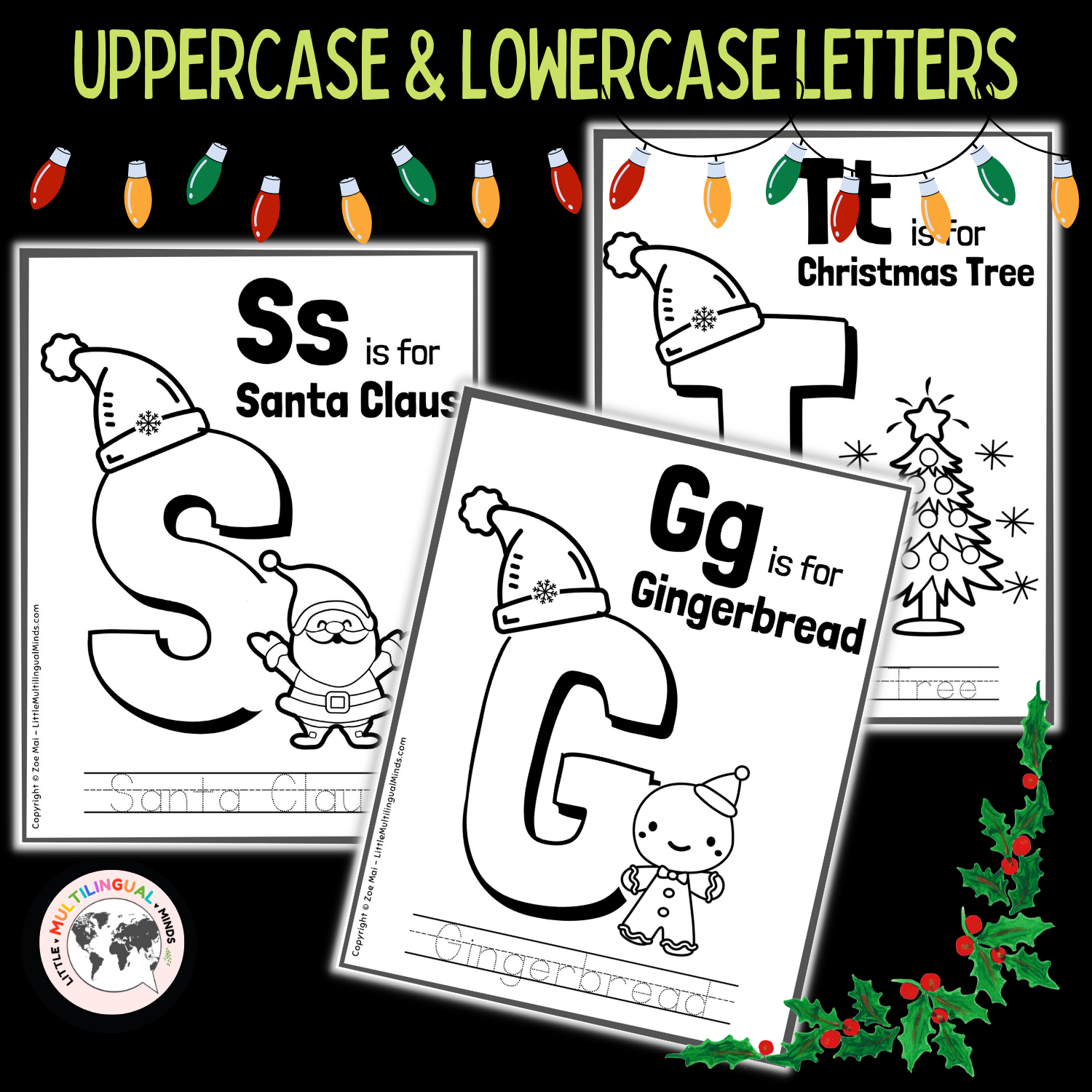 Christmas Alphabet Worksheets - Christmas Coloring & Tracing Practice ...