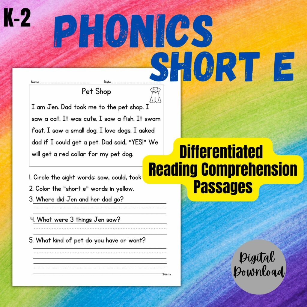 Short E story passage reading comprehension worksheets | Made By Teachers Short E story passage reading comprehension worksheets | Made By Teachers