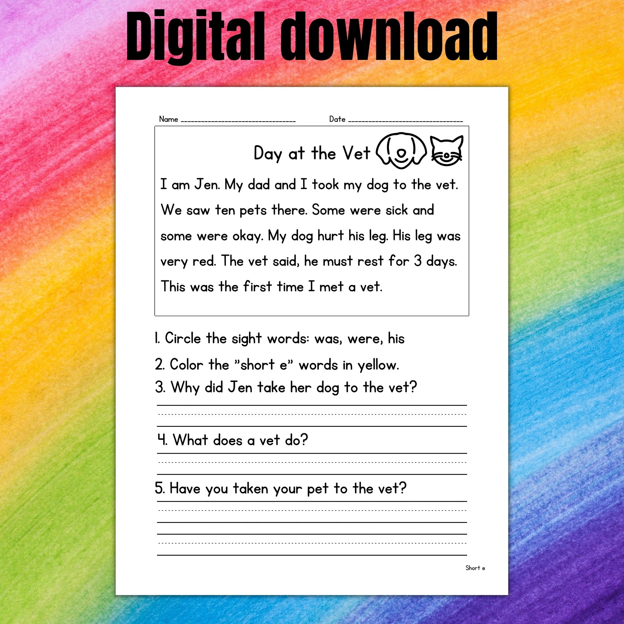 Short E story passage reading comprehension worksheets | Made By Teachers